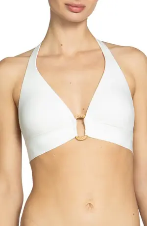 Robin Piccone Margot Ring Halter Bikini Top - White