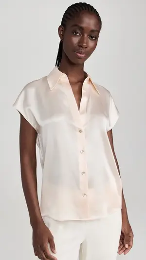 Vince Cap Sleeve Silk Satin Blouse - Chiffon