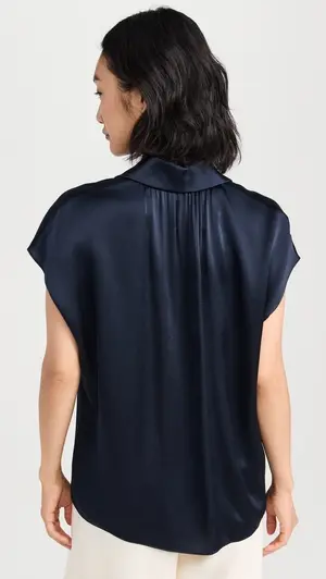 Vince Cap Sleeve Silk Satin Blouse - Coastal