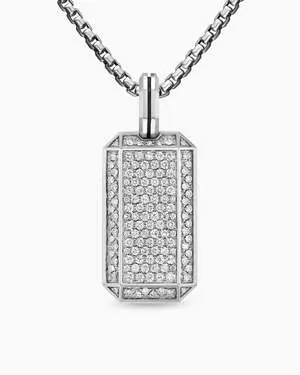 David Yurman Sterling Silver Octagonal Tag With Black Diamonds - Diamond