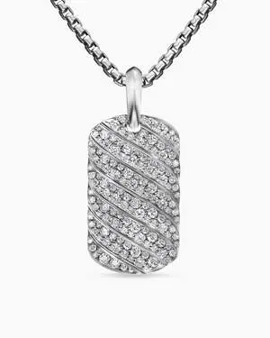 David Yurman David Yurman Sculpted Cable Tag In 18K White Gold Diamond