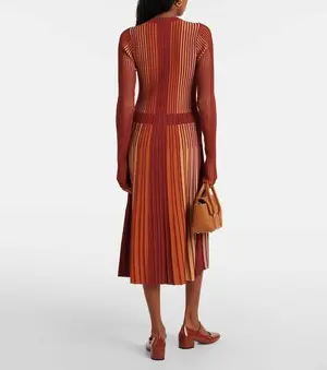 TOD'S Striped Plissé Midi Dress