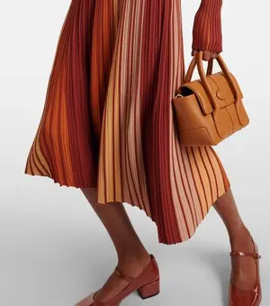 TOD'S Striped Plissé Midi Dress