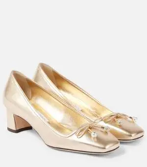 JIMMY CHOO Elme 45 Metallic Leather Pumps - Gold