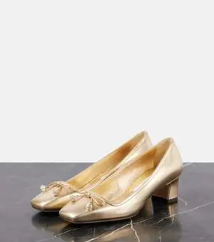 JIMMY CHOO Elme 45 Metallic Leather Pumps - Gold