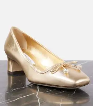 JIMMY CHOO Elme 45 Metallic Leather Pumps - Gold