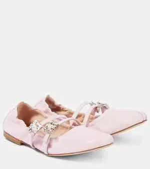 ROGER VIVIER Crystal-embellished Leather Mary Jane Flats - Pink