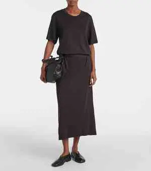 LEMAIRE Belted Cotton Jersey Midi Dress - Black