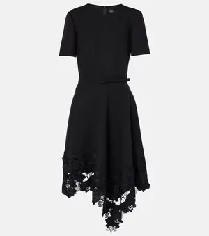Oscar De La Renta Asymmetric Wool-blend Midi Dress - Black