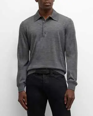 TOM FORD Men & Apos;s Fine-gauge Wool Polo Sweater Light Char