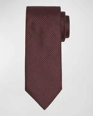 Zegna Woven Triangle Silk Neck Tie - Dk Red Fan