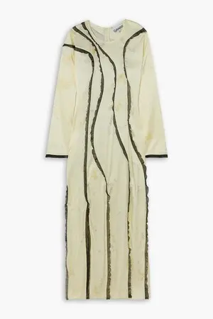 Ganni Lacetrimmed Floralprint Stretchsilk Satin Maxi Dress In Pastel Yellow  - 85% Off | Editorialist