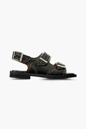 GANNI Topstitched Leather Sandals