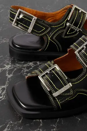 GANNI Topstitched Leather Sandals