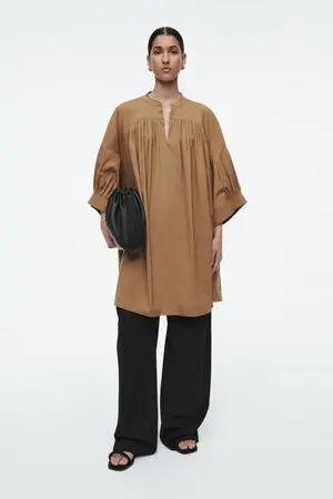 long sleeve brown dress mini Simple Days Tunic Dress