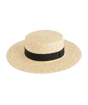 BOUTIQUE BONITA Ribbon-embellished Straw Boater Hat - Cream With Black Band