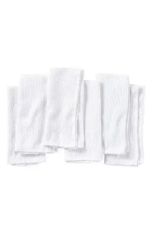 COYUCHI Set Of 6 Organic Cotton Waffle Knit Kitchen Towels - Alpine White