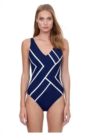 GOTTEX Mirage V-neck One Piece Swimsuit - Navy White