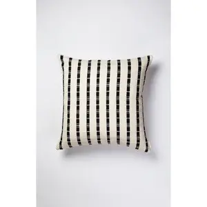 ARCHIVE NEW YORK Santiago Black And Natural White Grid Handwoven Cotton Square Throw Pillow - Multi