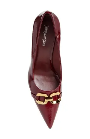 Jeffrey Campbell Authority Pointed Toe Pump - Cherry Red Crkl Patent Gold