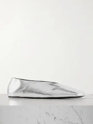 JIL SANDER Metallic Textured-leather Ballet Flats