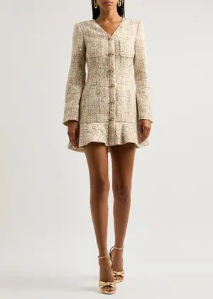 SELF-PORTRAIT Embellished Bouclé Tweed Mini Dress