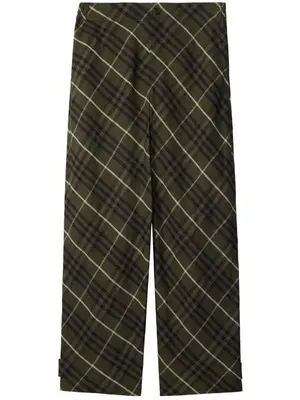 Burberry Check-pattern Linen Trousers - Green