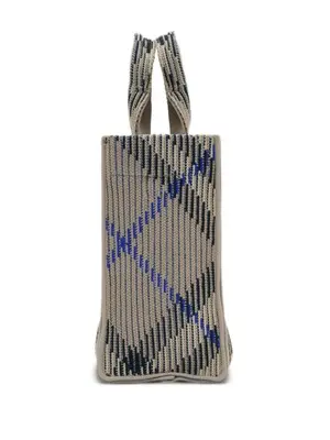 Burberry Mini Check Knitted Tote Bag - Grey