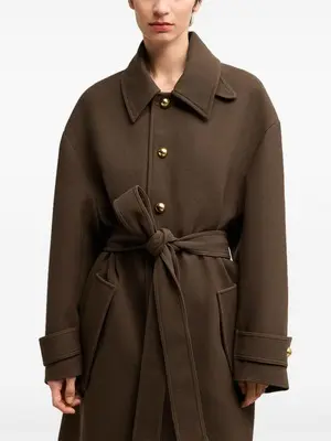 AMI Paris Belted Wool Coat - Brown