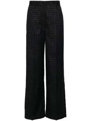 FORTE_FORTE Check Pattern Wide-leg Trousers