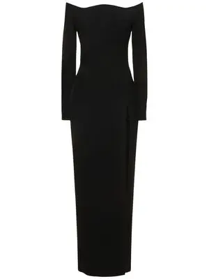 MONOT MÔNOT Long Crepe Dress With Wavy Neckline - Black