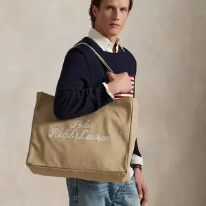 Ralph Lauren Canvas Tote With Embroidered Logo - Tan