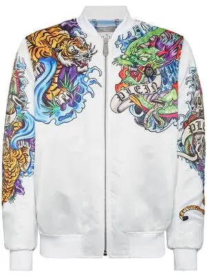 Philipp Plein Tattoo-print Bomber Jacket - White
