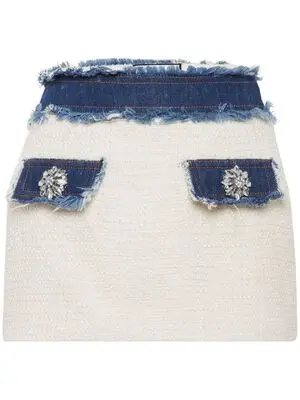 Philipp Plein Denim-trimmed Tweed Miniskirt - White