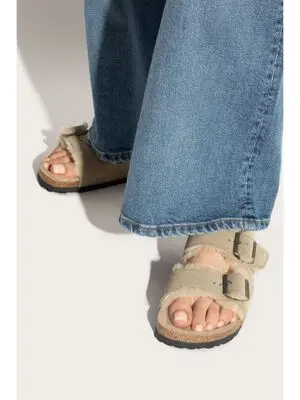 BIRKENSTOCK Arizona Shearling Slides - Neutrals