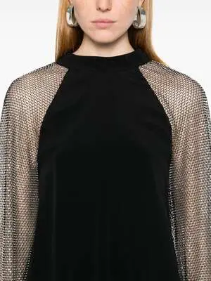 GENNY Rhinestone Mesh-sleeves Blouse