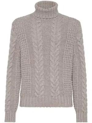 Brunello Cucinelli Cashmere Cable Knit Turtleneck Sweater