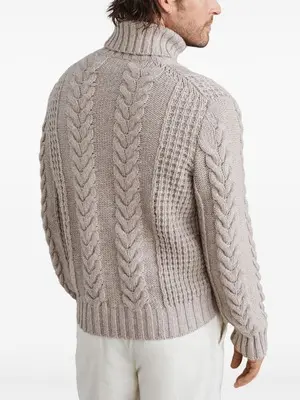 Brunello Cucinelli Cashmere Cable Knit Turtleneck Sweater