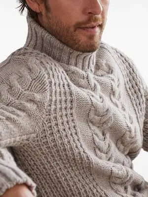 Brunello Cucinelli Cashmere Cable Knit Turtleneck Sweater