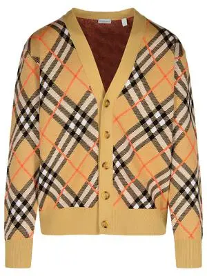 Burberry Check Wool Cardigan - Beige