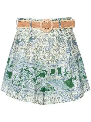 Zimmermann Paisley Print Linen Shorts - Green