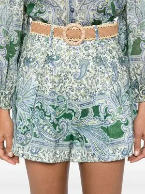 Zimmermann Paisley Print Linen Shorts - Green