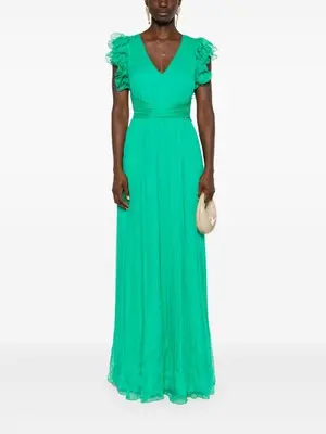 NISSA Ruffled Silk Maxi Dress