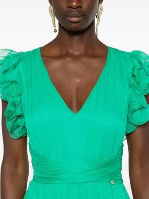NISSA Ruffled Silk Maxi Dress