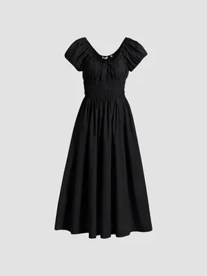 DÔEN Quinn Cotton Shirred Midi-dress
