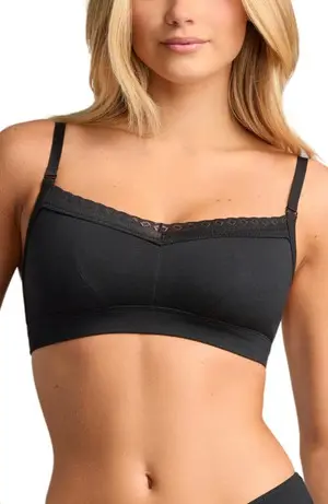 SIELLA Organic Cotton Lace Balconette Bra - Black
