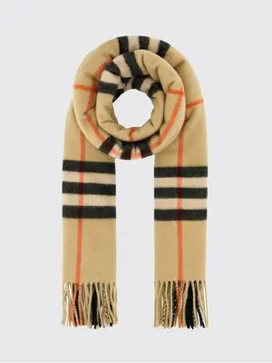Burberry Iconic Check 100% Cashmere Fringed Scarf - Sand