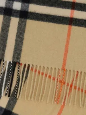 Burberry Iconic Check 100% Cashmere Fringed Scarf - Sand