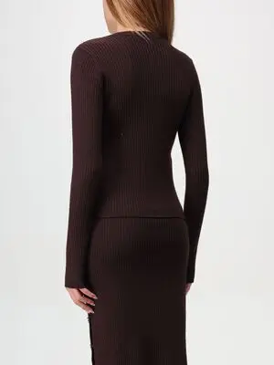Pinko Ribbed Crew Neck Sweater With Button Detail - Brown