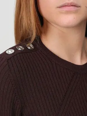 Pinko Ribbed Crew Neck Sweater With Button Detail - Brown
